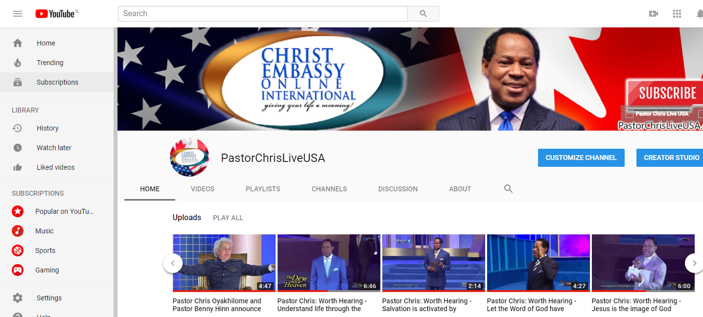 You can now be inspired by Pastor Chris on YouTube! - Pastor Chris Live USA